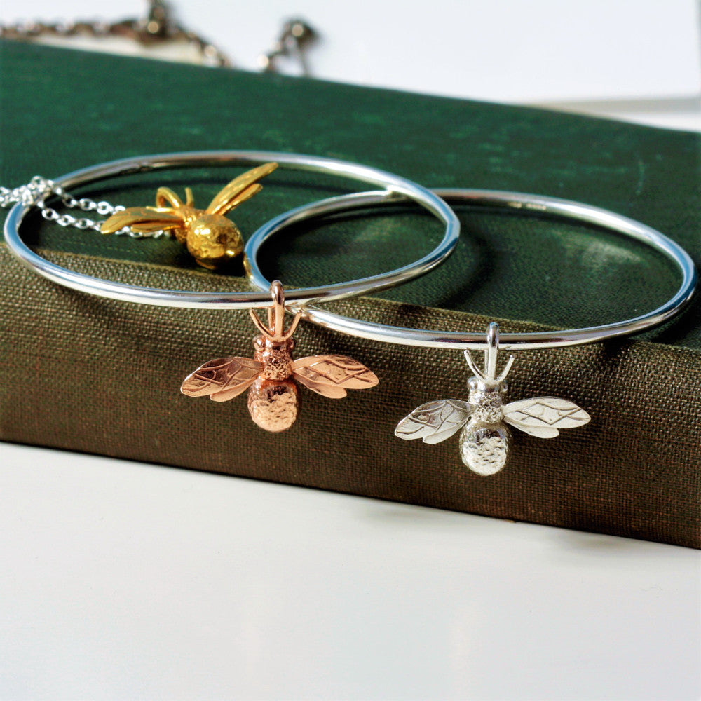 Silver Bumble bee Bangle - British Handcrafted - Loved-Always